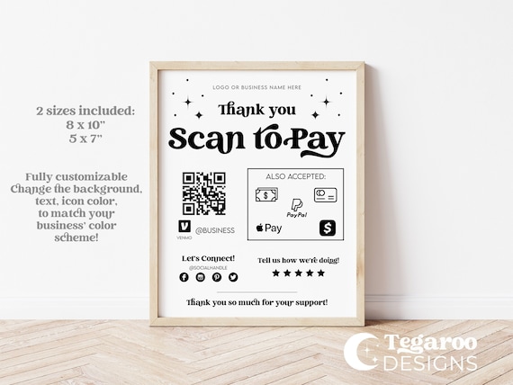 Business Payment Sign Retro Modern QR Code Sign Scan to - Etsy