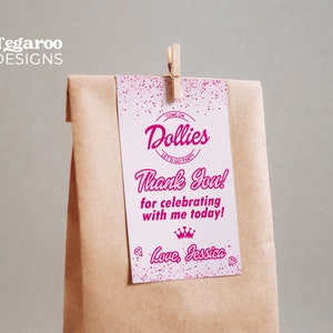 Dolly Doll Glitter Favor Tags | Come on Girly Let's Go Party | Glitter ...