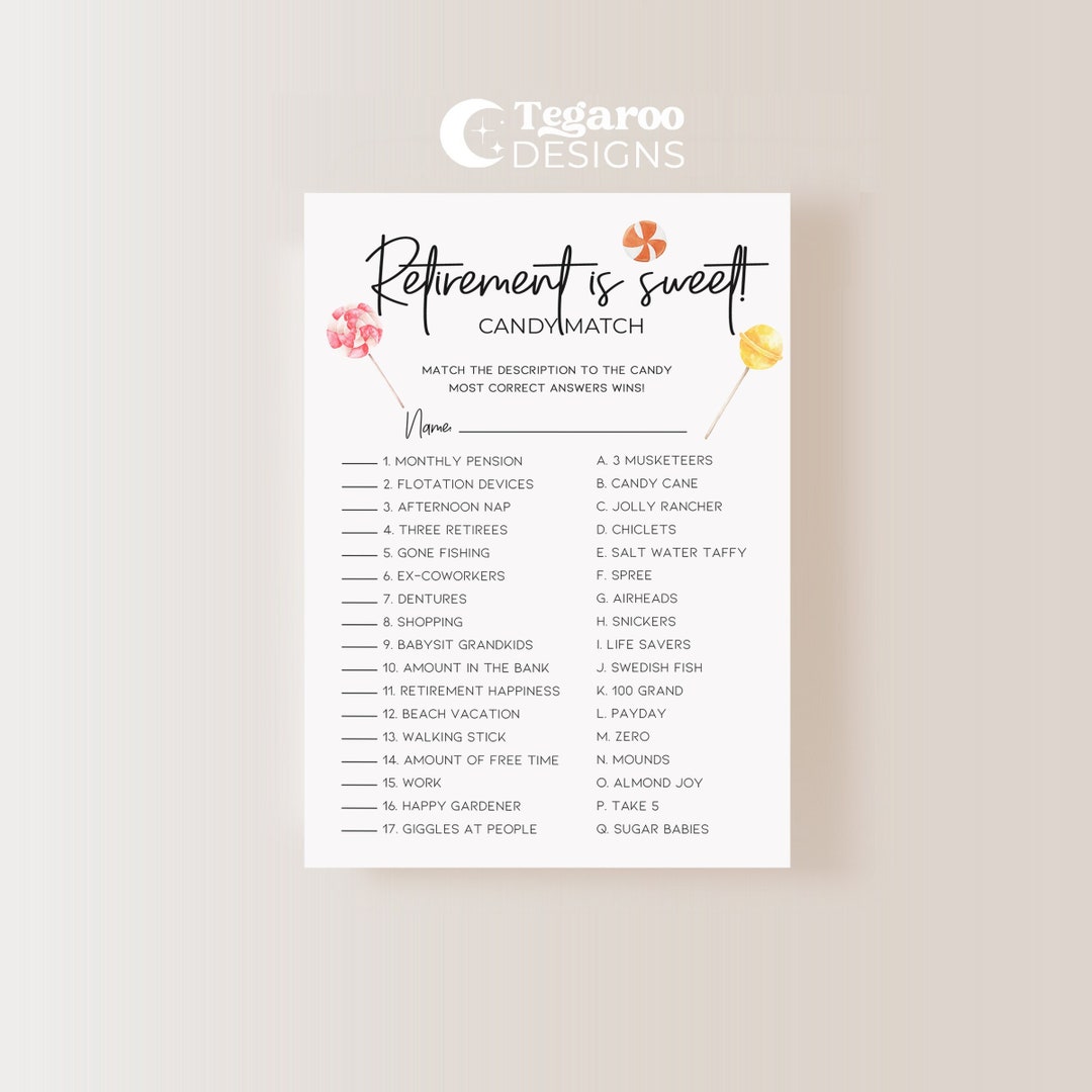 Fun Retirement Retiree Party Games | Retirement Candy Match Trivia ...