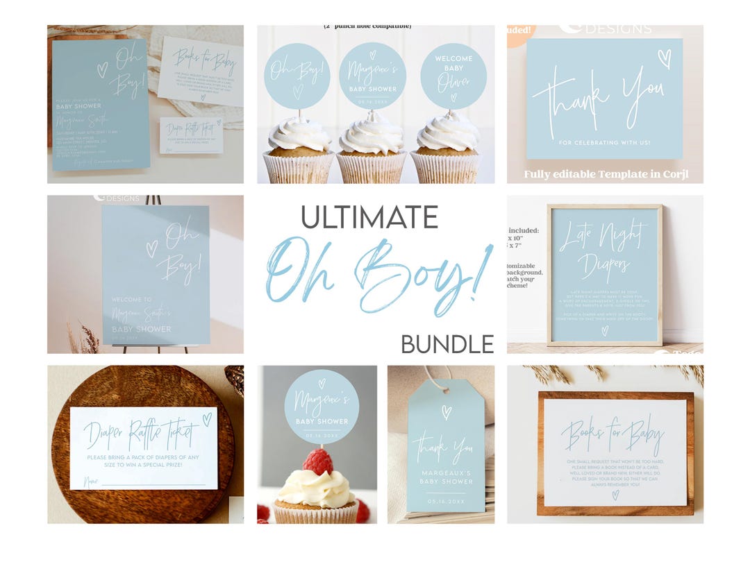 Oh Boy Baby Shower Bundle | Welcome Sign | Invitation | Complete Bundle ...