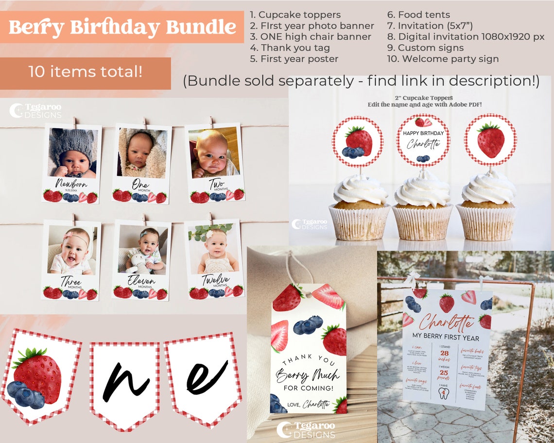 Editable Berry First Baby Welcome Sign Strawberry Blueberry - Etsy