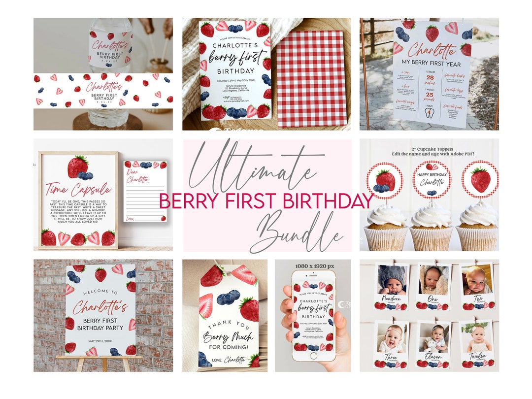 Berry First Year Birthday Bundle | Strawberry Blueberry Birthday ...