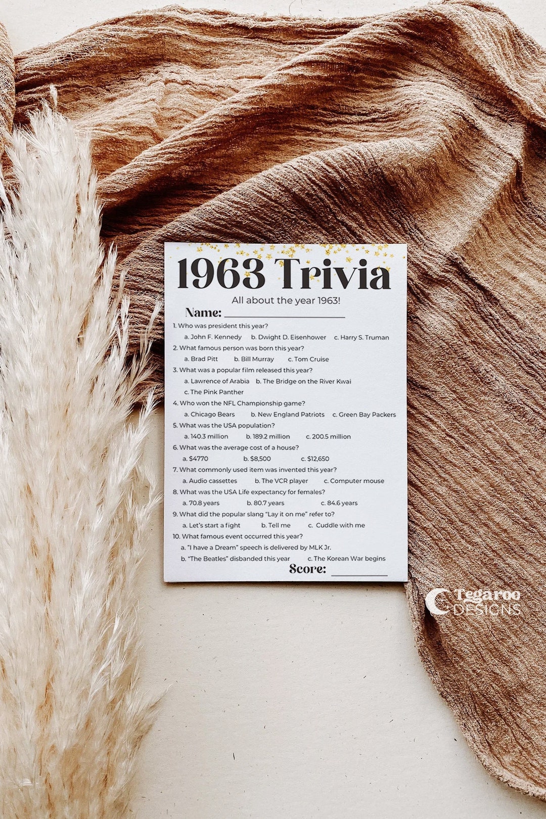 1963 Trivia | 61st Birthday Trivia Game | 61th Birthday Activity ...