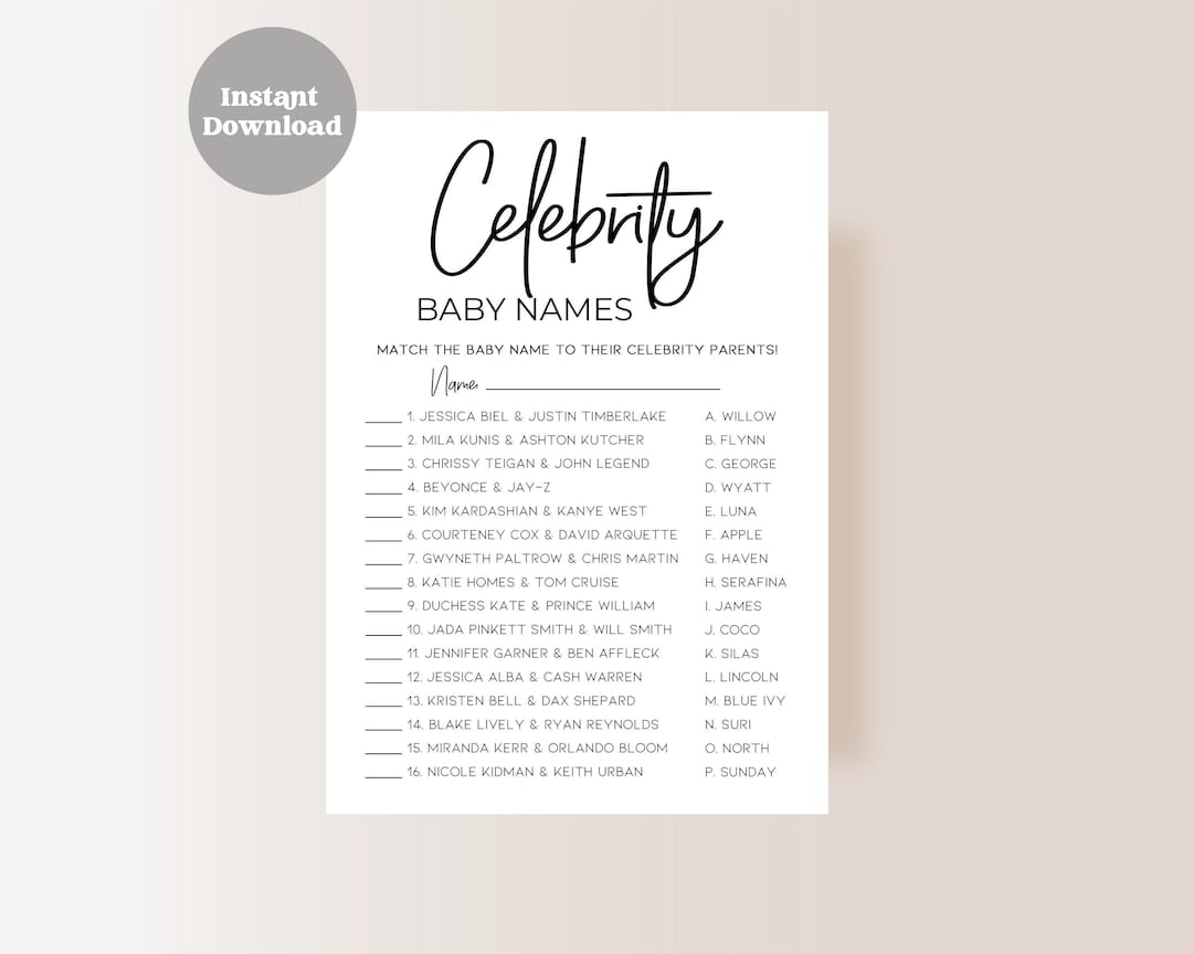 Celebrity Baby Names Game | Fun Baby Shower Games | Instant Download ...