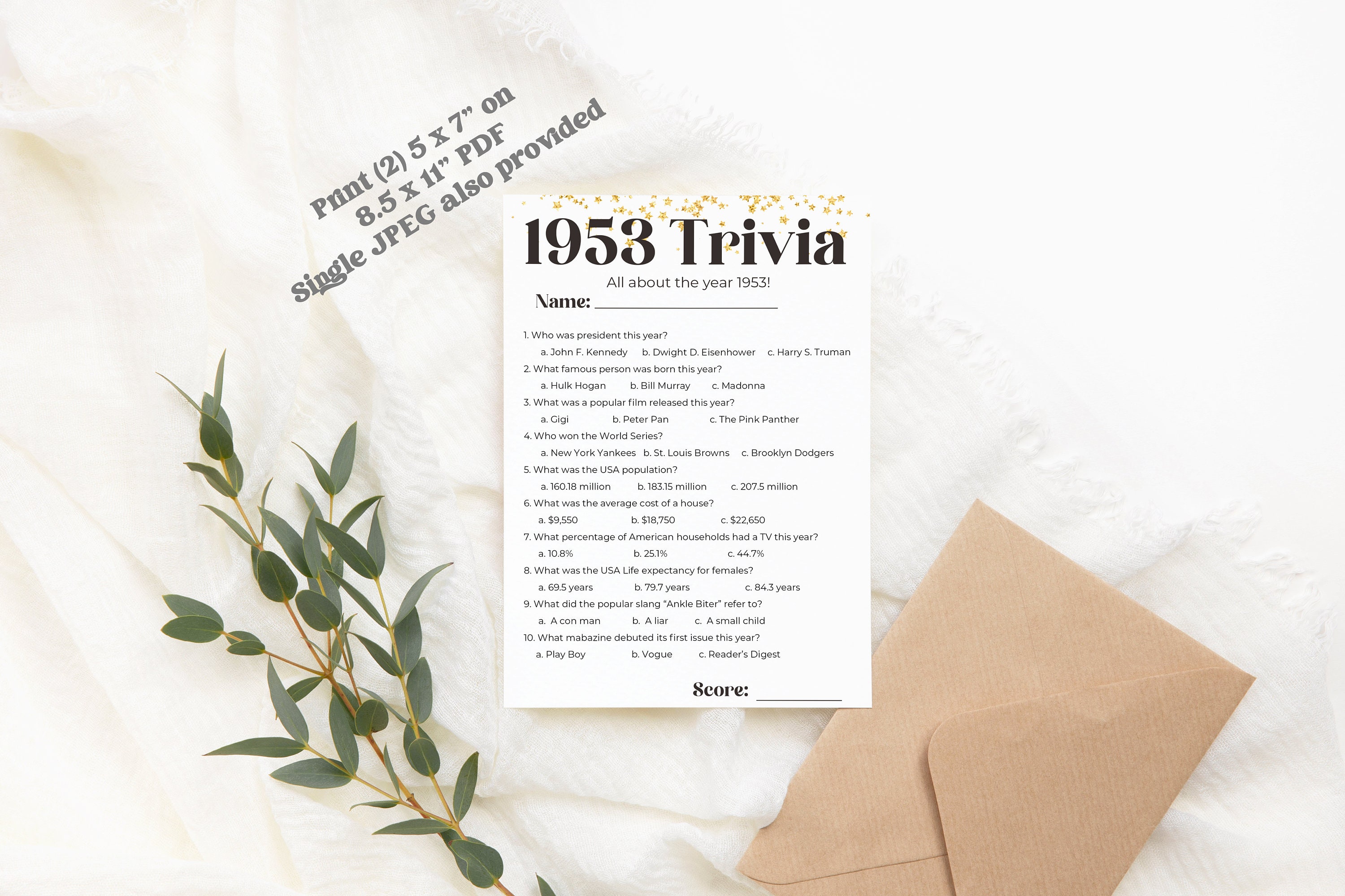 1953 Trivia 70th Birthday Trivia Game 70th Birthday - Etsy Australia