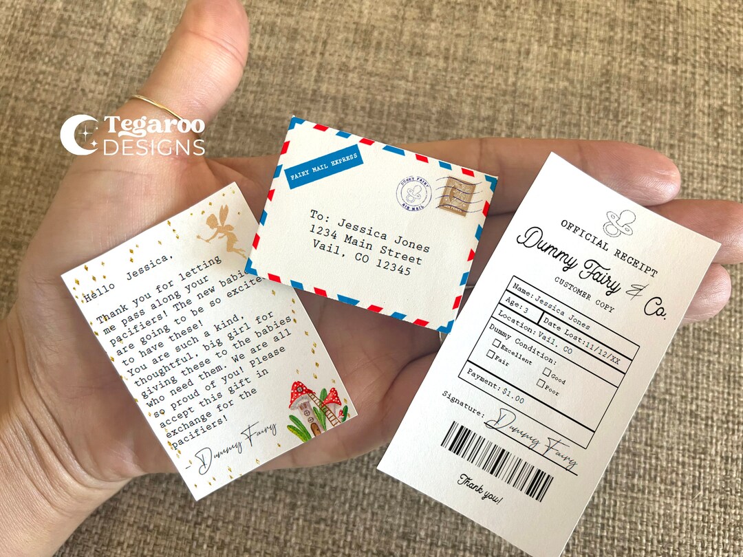 Dummy Fairy Miniature Letter, Receipt, Envelope | Boy or Girl Versions ...