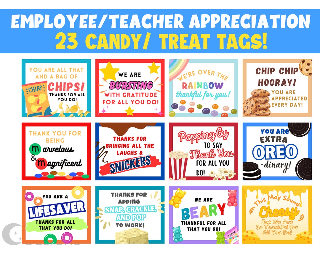 23 Teacher Employee Appreciation Tags | Candy Bar Gift Tag | Treat Tags ...