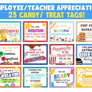 23 Teacher Employee Appreciation Tags | Candy Bar Gift Tag | Treat Tags ...