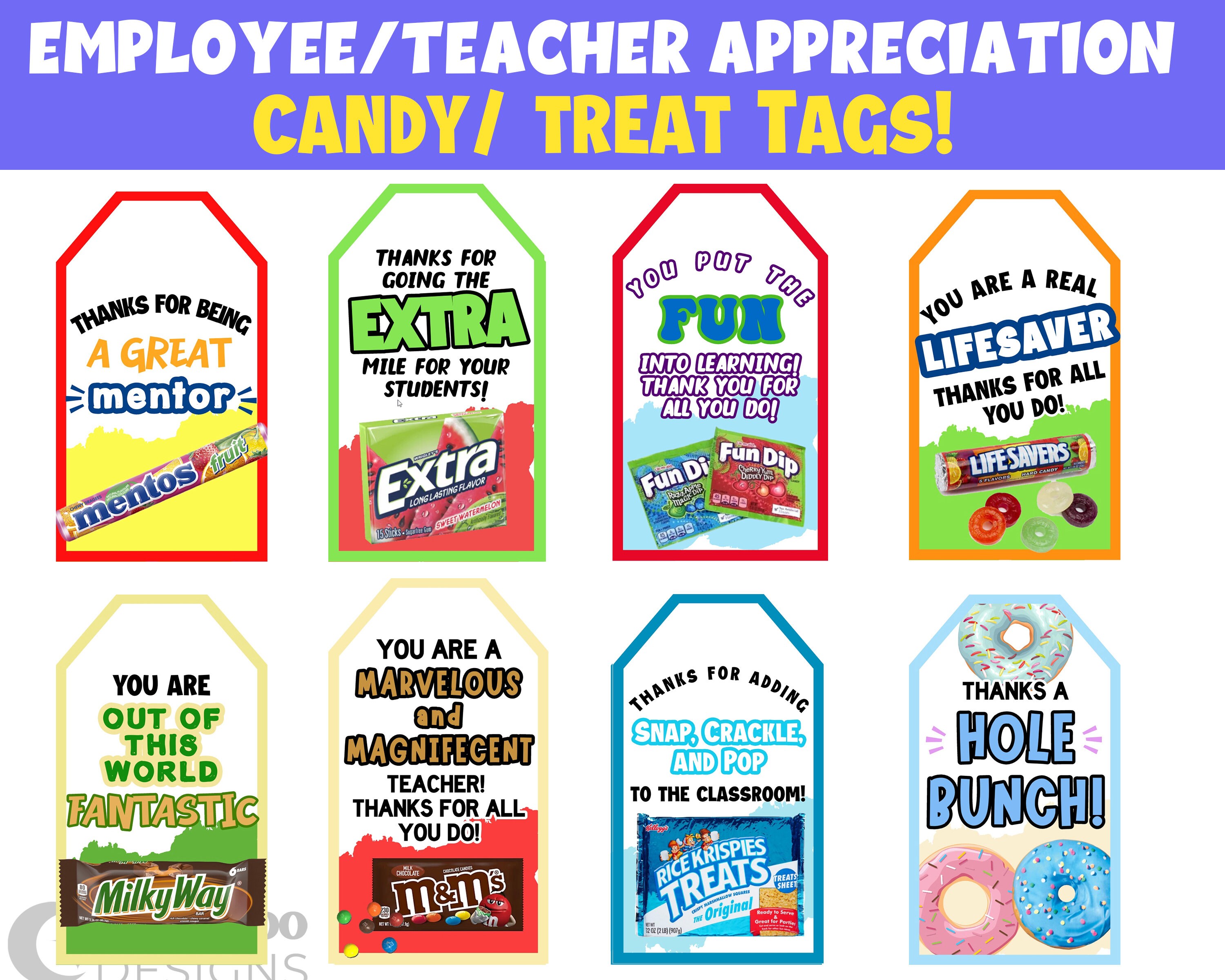 26 Teacher Appreciation Tags | Candy Bar Gift Tag | Treat Tags ...