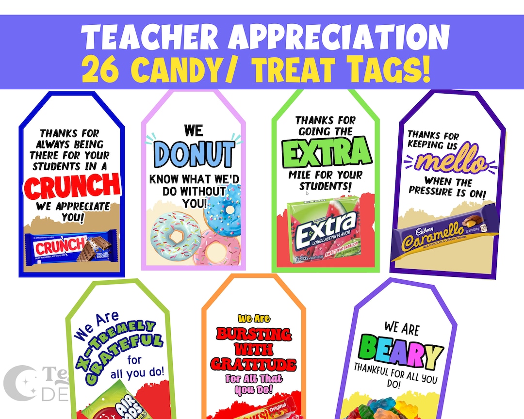 26 Teacher Appreciation Tags | Candy Bar Gift Tag | Treat Tags ...