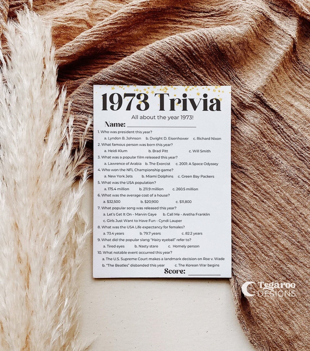1973 Trivia | 51st Birthday Trivia Game | 51st Birthday Activity ...