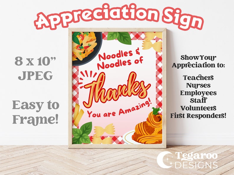 Pasta Bar Sign | Oodles of Thanks | Noodles Sign Appreciation Week ...