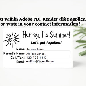 Stay in Touch Card | Play Date Card | Summer Camp | Keep in Touch Card ...