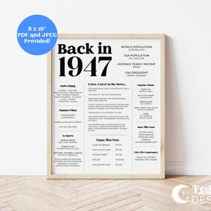 1947 Trivia | 77th Birthday Trivia | 77th Birthday Present | Birthday ...