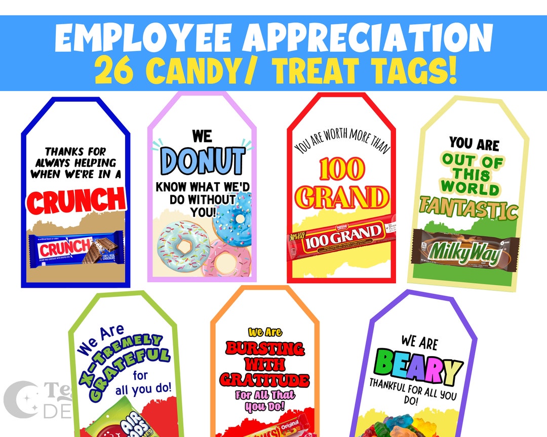 26 Employee Appreciation Tags | Candy Bar Gift Tag | Treat Tags ...