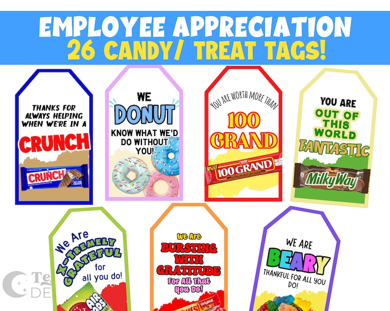 26 Employee Appreciation Tags | Candy Bar Gift Tag | Treat Tags ...