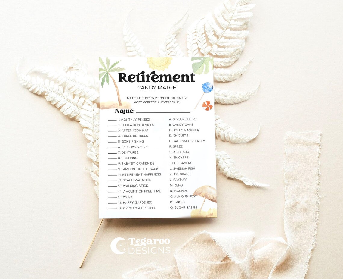 Fun Retirement Retiree Party Games | Modern Retro | Candy Match Trivia ...