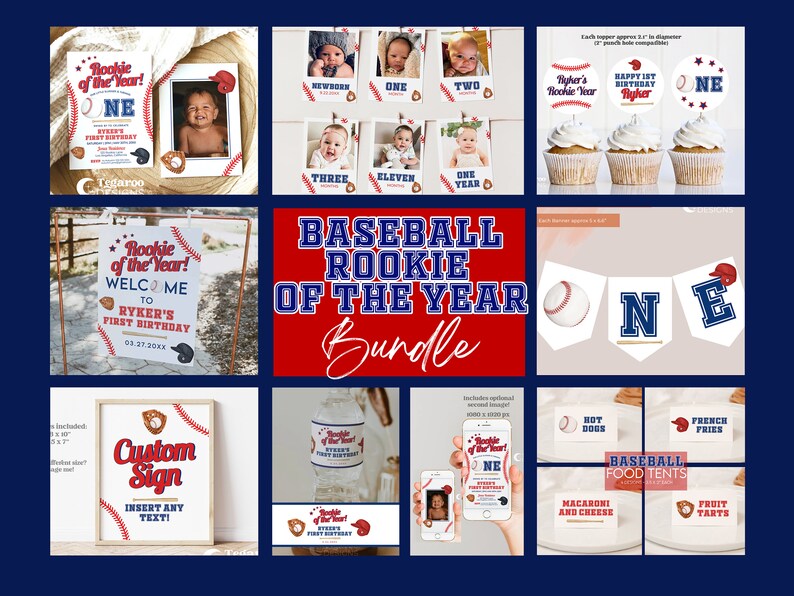 Baseball Birthday Rookie of the Year First Year Milestone Poster ...
