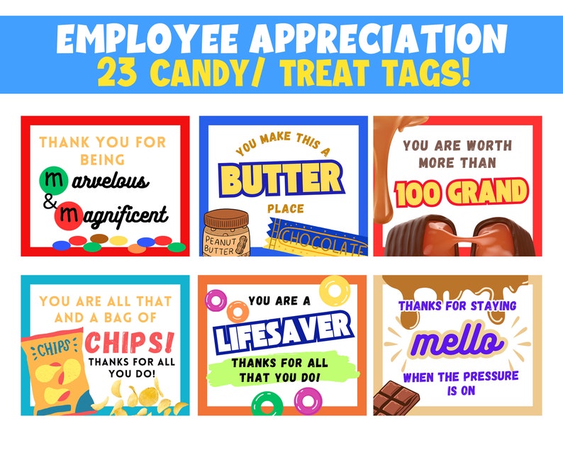 23 Teacher Employee Appreciation Tags | Candy Bar Gift Tag | Treat Tags ...