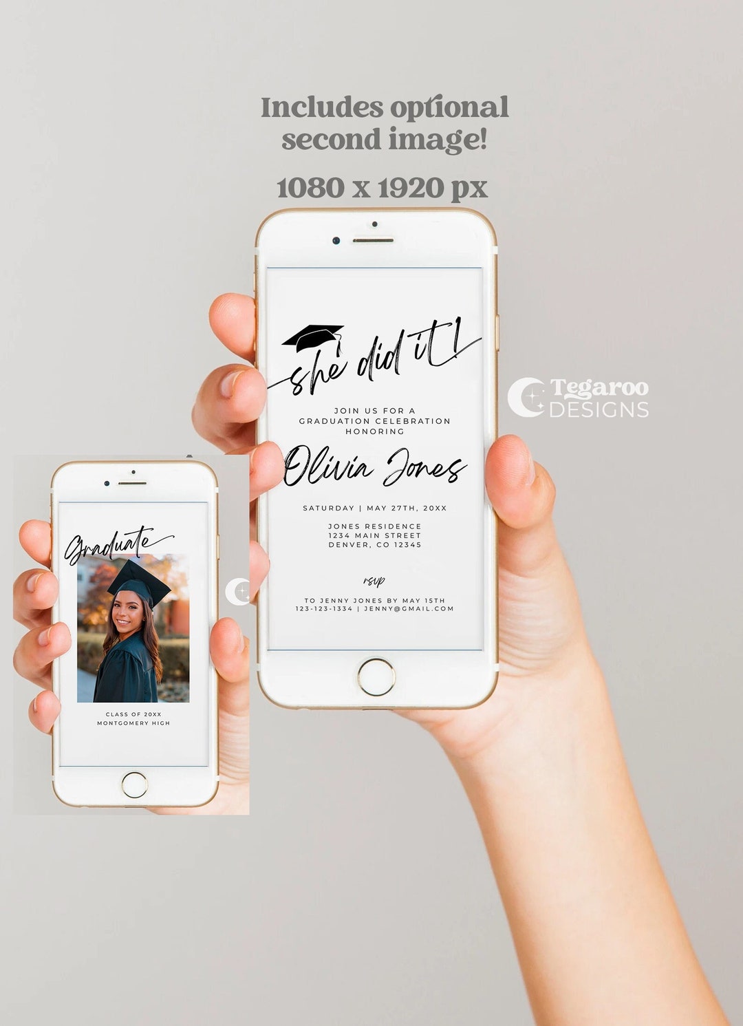 Minimalist She Did It Graduation Party Digital Invite | Graduation ...