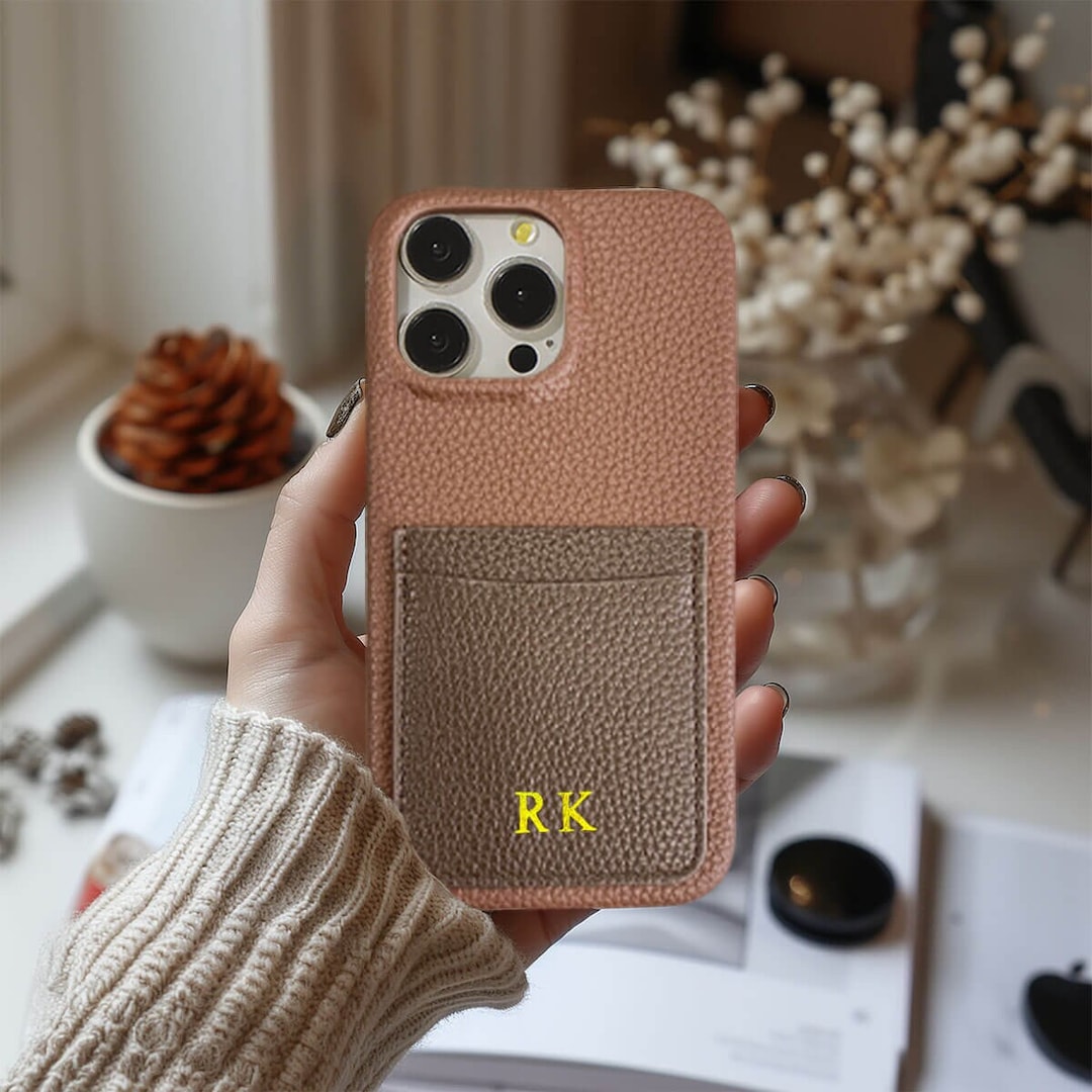 Monogrammed Personalized Pebble Leather Phone Case for iPhone 15 Pro ...