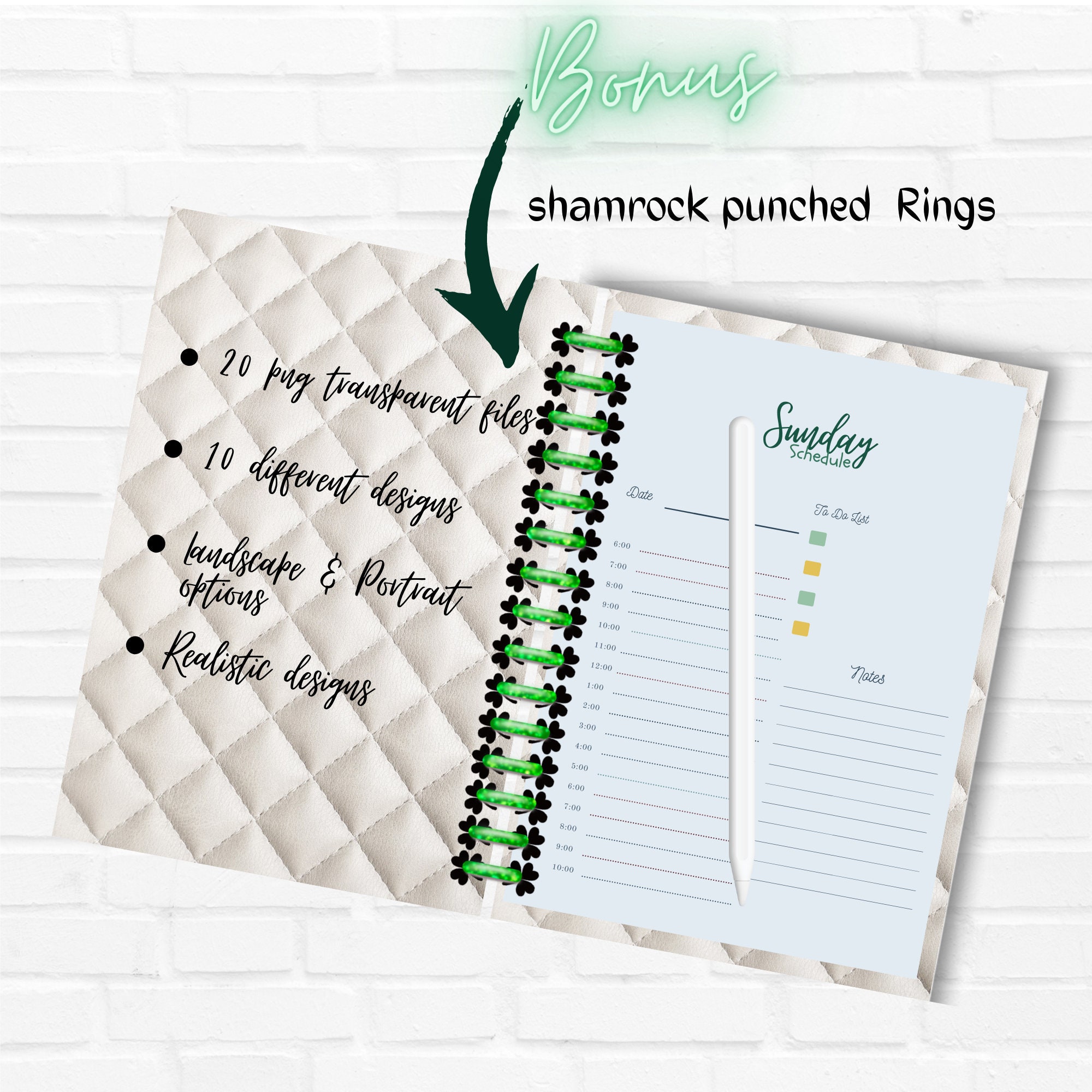 Realistic Digital Planner Rings PNG Files Glitter Heart Punch and ...