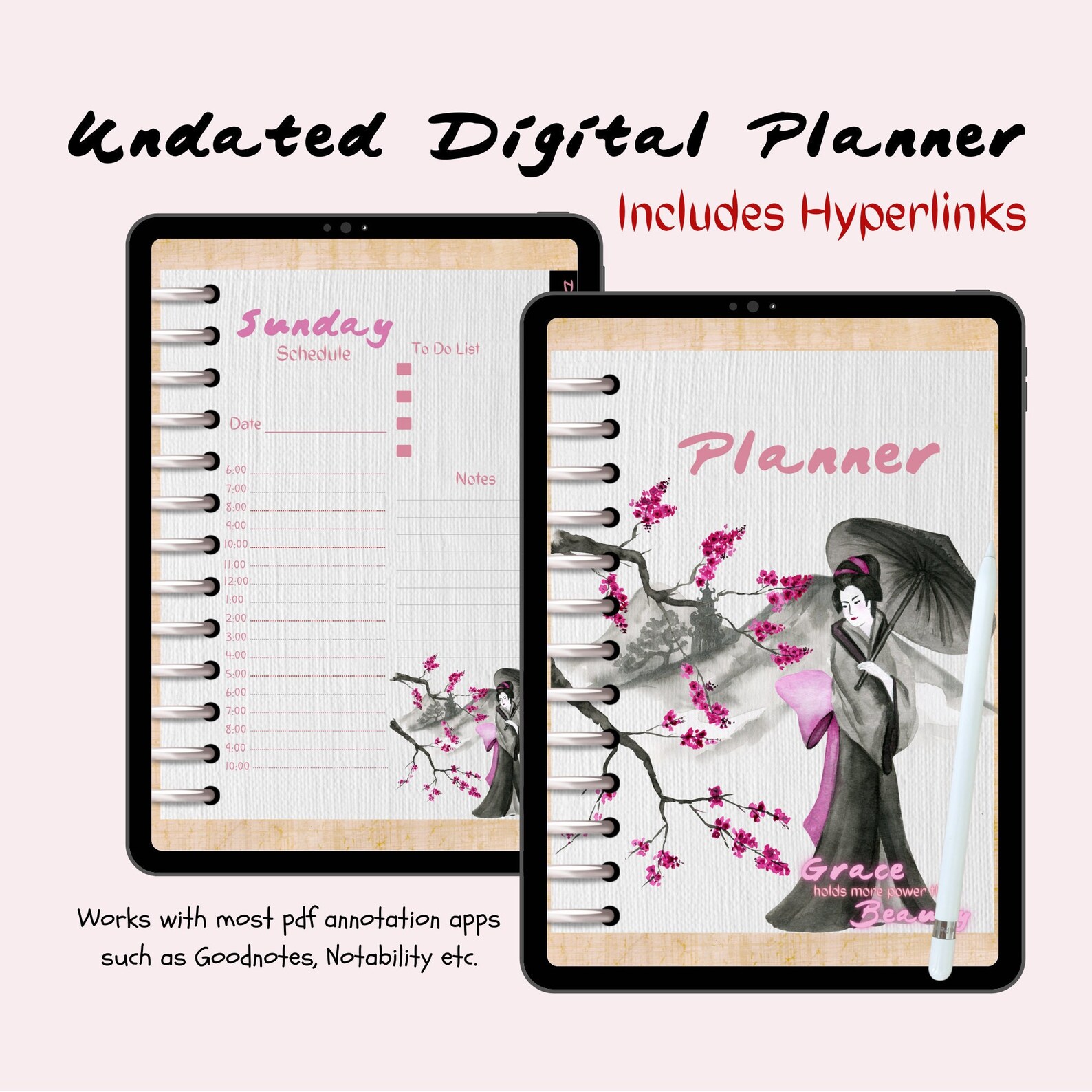 Undated Hyperlinked Digital Planner For Goodnotes And Notability On