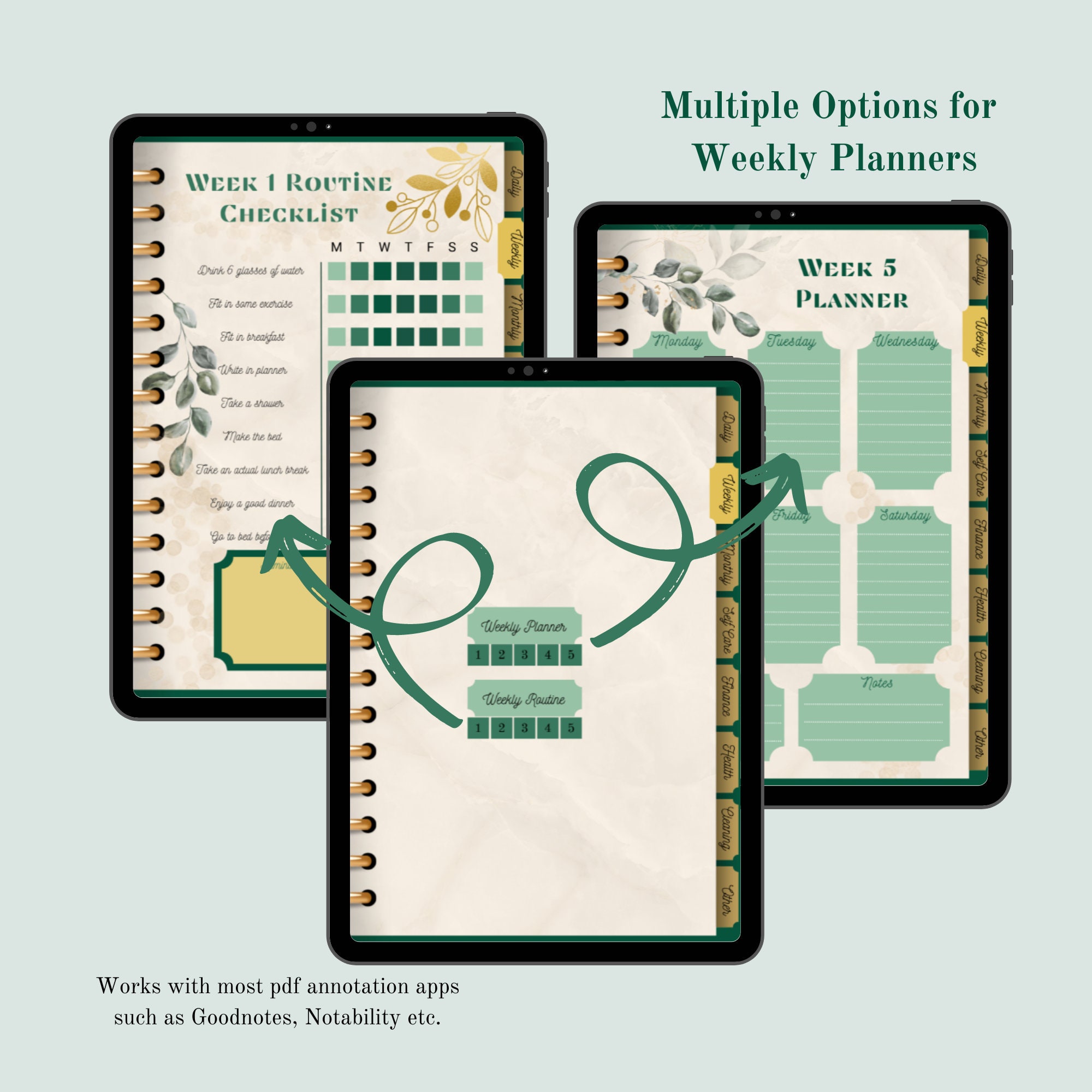Undated Hyperlinked Digital Planner for Goodnotes, Notability, on iPad ...