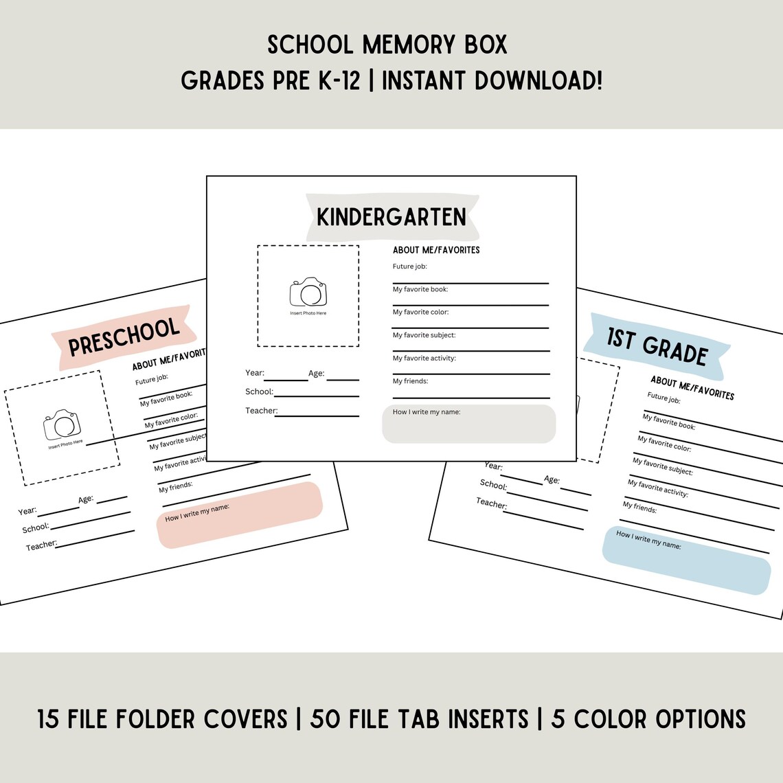 School Memory Box | File Folder Cover | File Tab Inserts | Printable ...