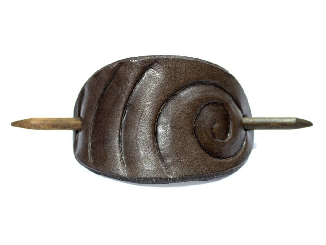 Leather Barrette With Embossed Spiral. Tooled Leather Bun Holder. Hair ...