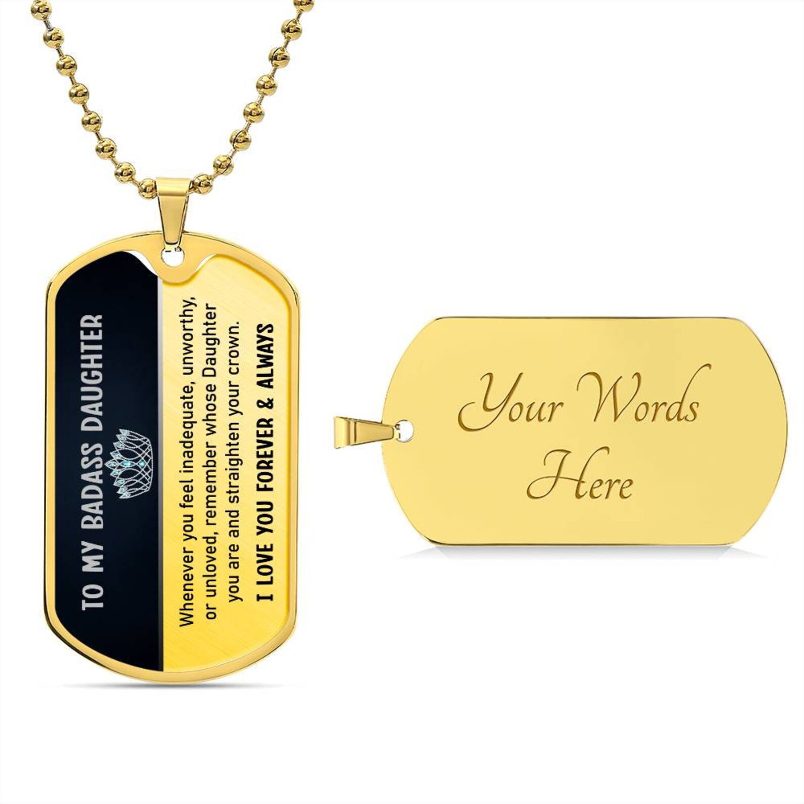 To My Badass Daughter | Your Crown | Graphic Dog Tag Necklace - Etsy