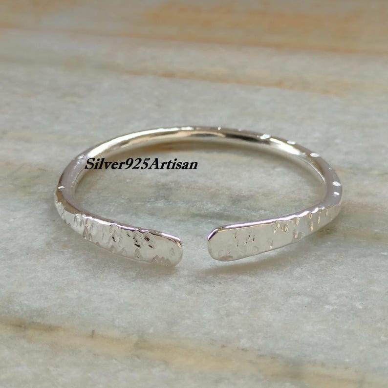 Hammered Sterling Silver Cuff Bangle: Adjustable 925 Handmade Bracelet ...
