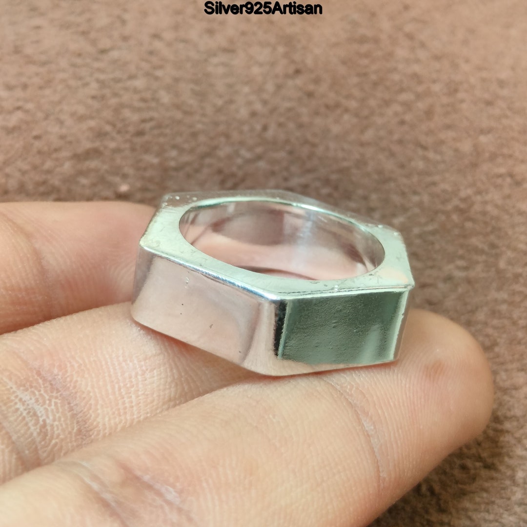 925 Sterling Silver Nut Ring, Handmade Ring, Hexagonal Ring, Fidget ...