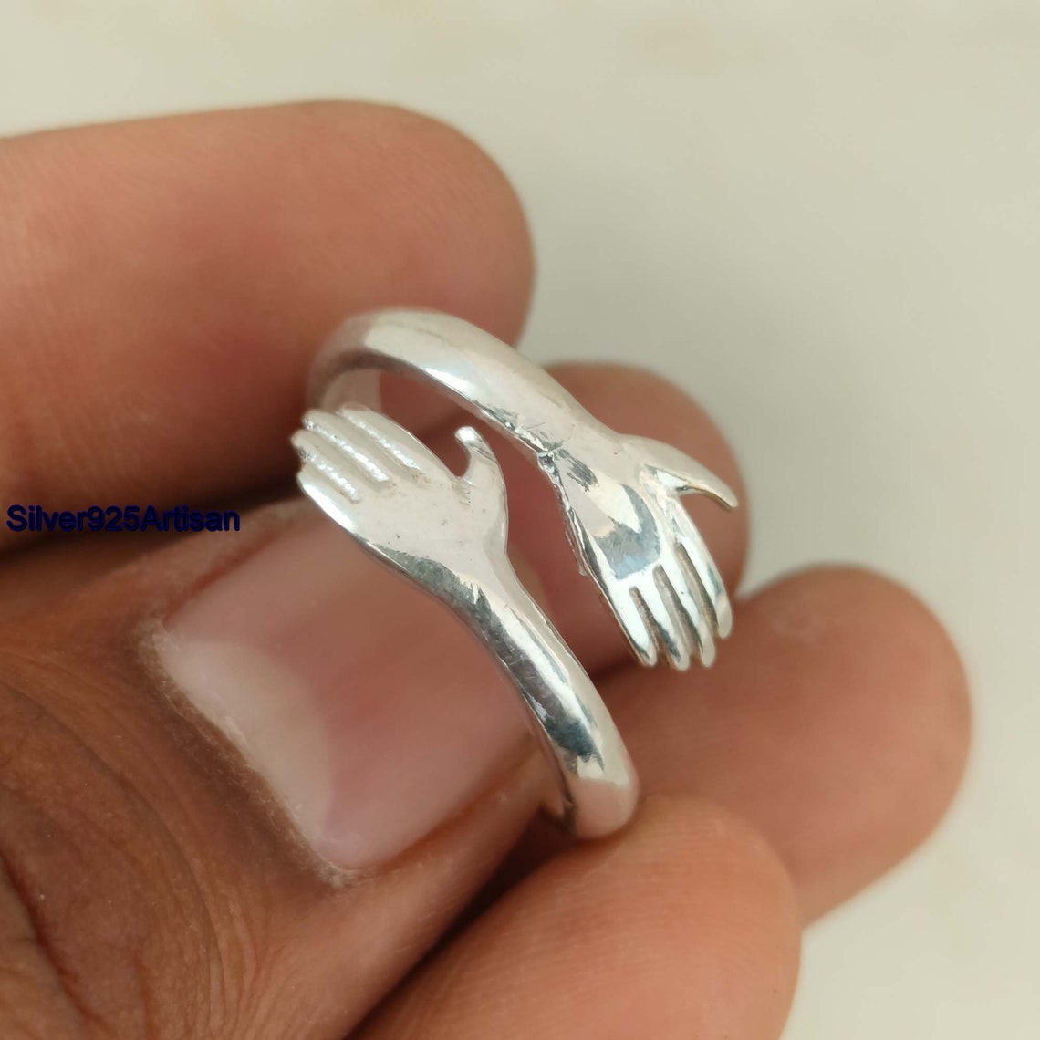 Adjustable Love Hug Ring 925 Sterling Silver Ring, Thumb Ring, Silver ...