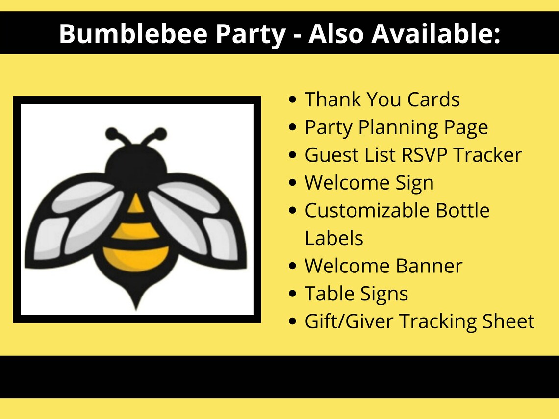 Cute Bumblebee Birthday Party Bundle Printable Digital Download ...