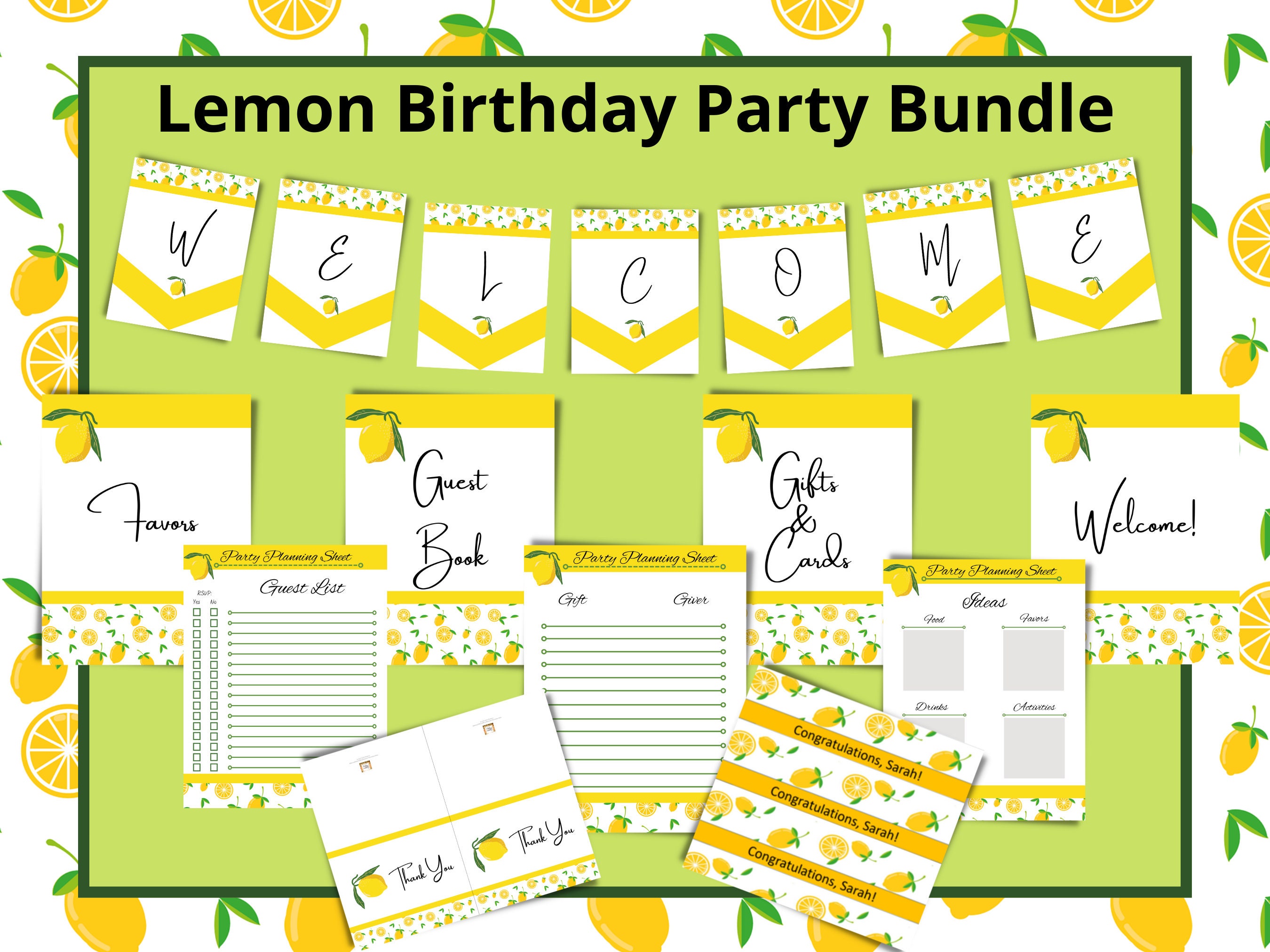 Lemon Birthday Party Bundle Printable Digital Download Planning Sheets ...