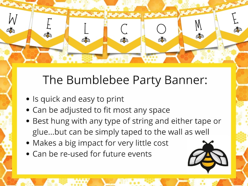 Cute Bumblebee Baby Shower Bundle Printable Digital Download Party ...