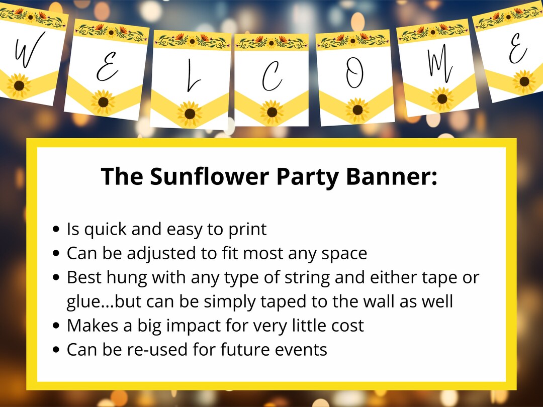 Sunflower Party Welcome Banner Printable Graduation Birthday ...
