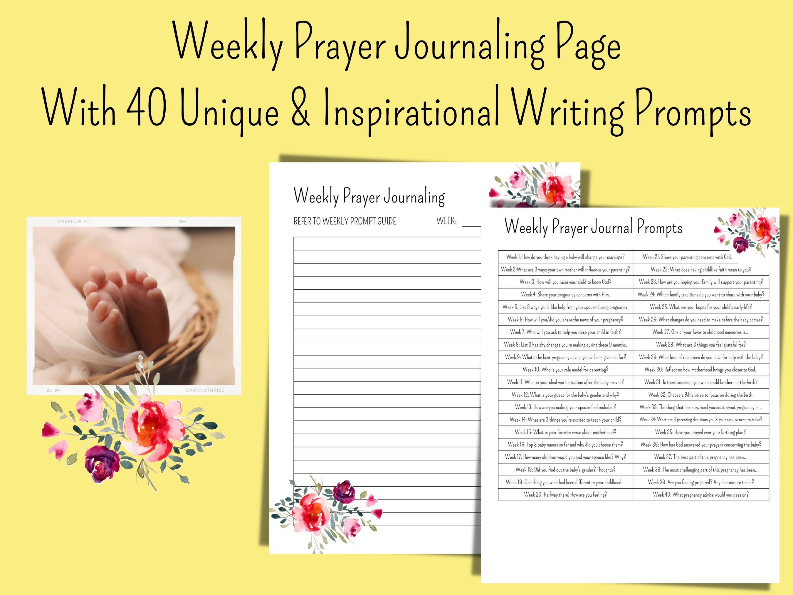 Pregnancy Prayer Journal Printable Daily Prayer 40 Weekly Journal ...