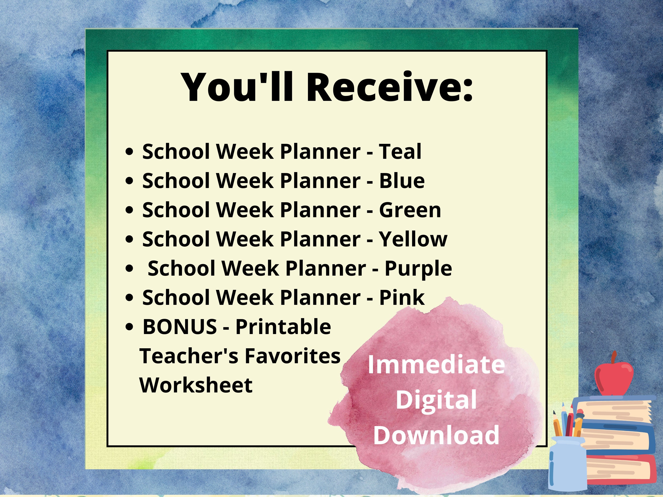 Watercolor School Class Daily Planner Pages printable Assignment Sheets for Schoolwork ...