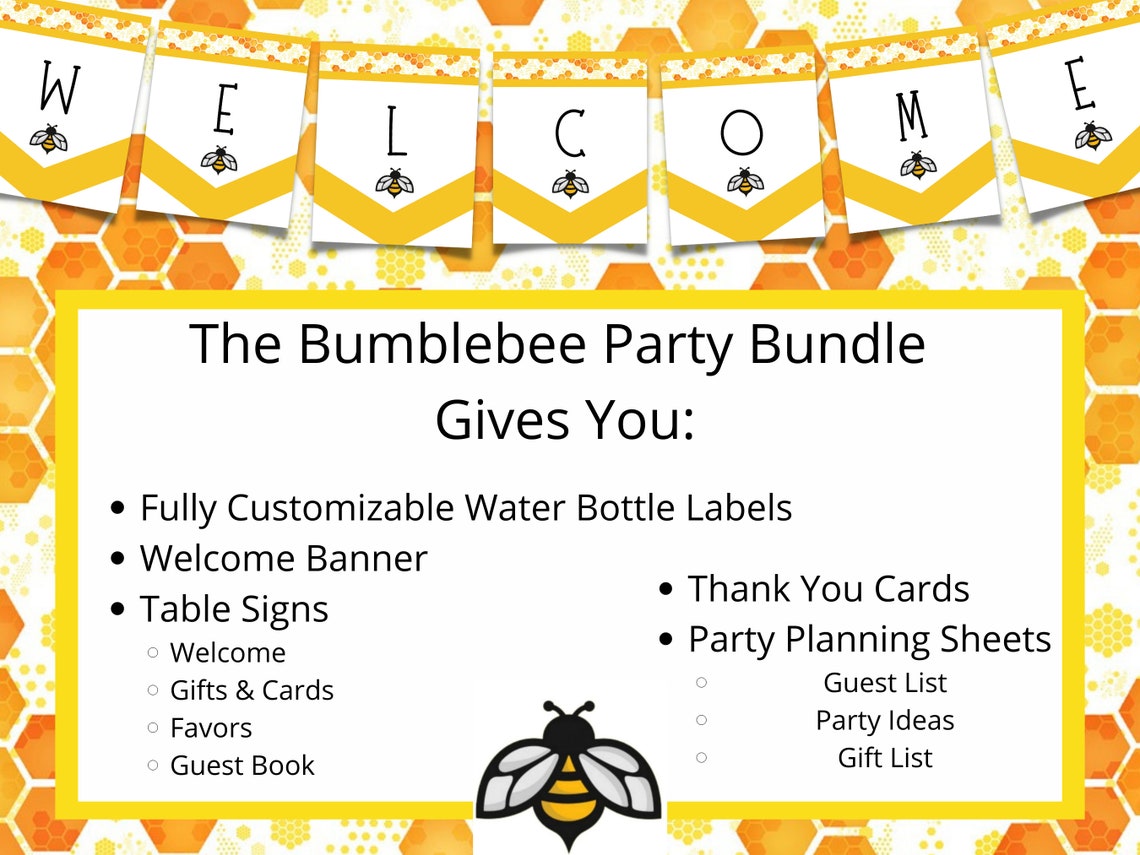 Cute Bumblebee Birthday Party Bundle Printable Digital Download ...