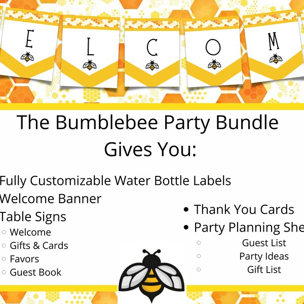 Cute Bumblebee Birthday Party Bundle Printable Digital Download ...