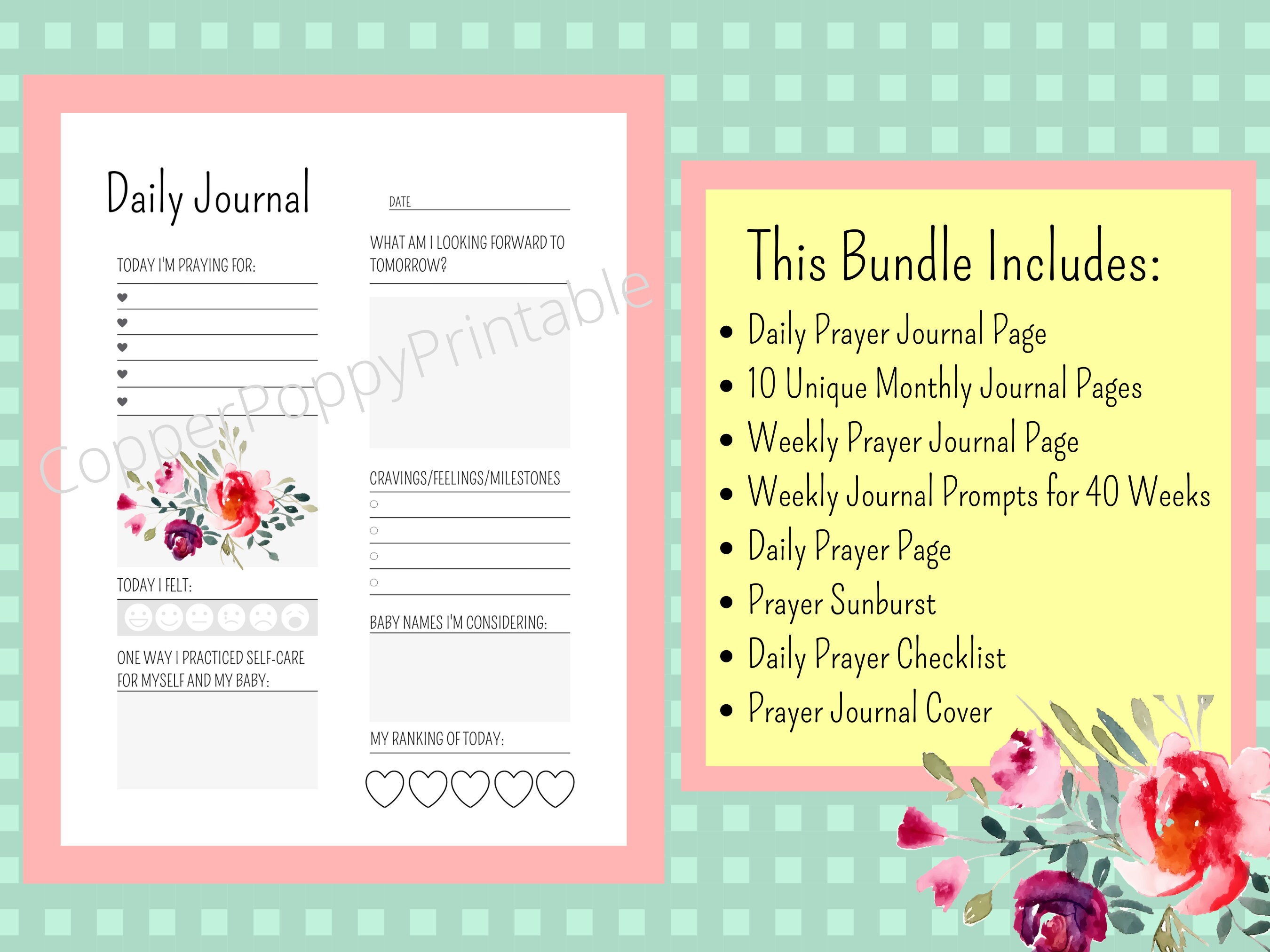 Pregnancy Prayer Journal Printable Daily Prayer 40 Weekly Journal ...
