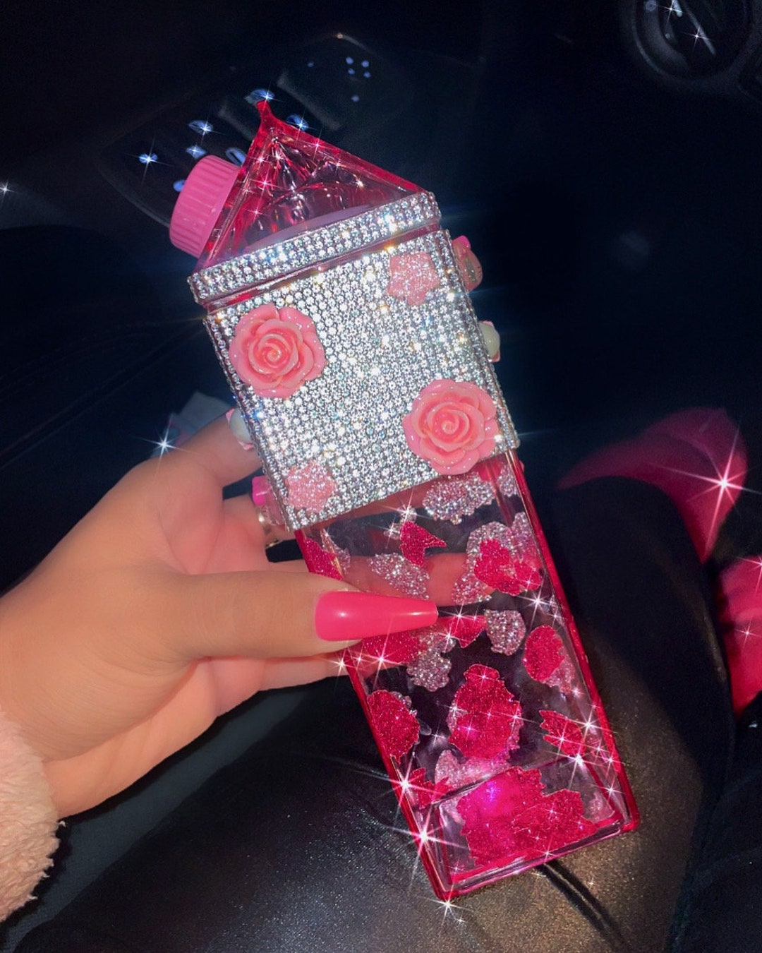17 Ounce Custom Hot Pink Y2K Deco Bling Milk Carton Flask Tumbler - Etsy