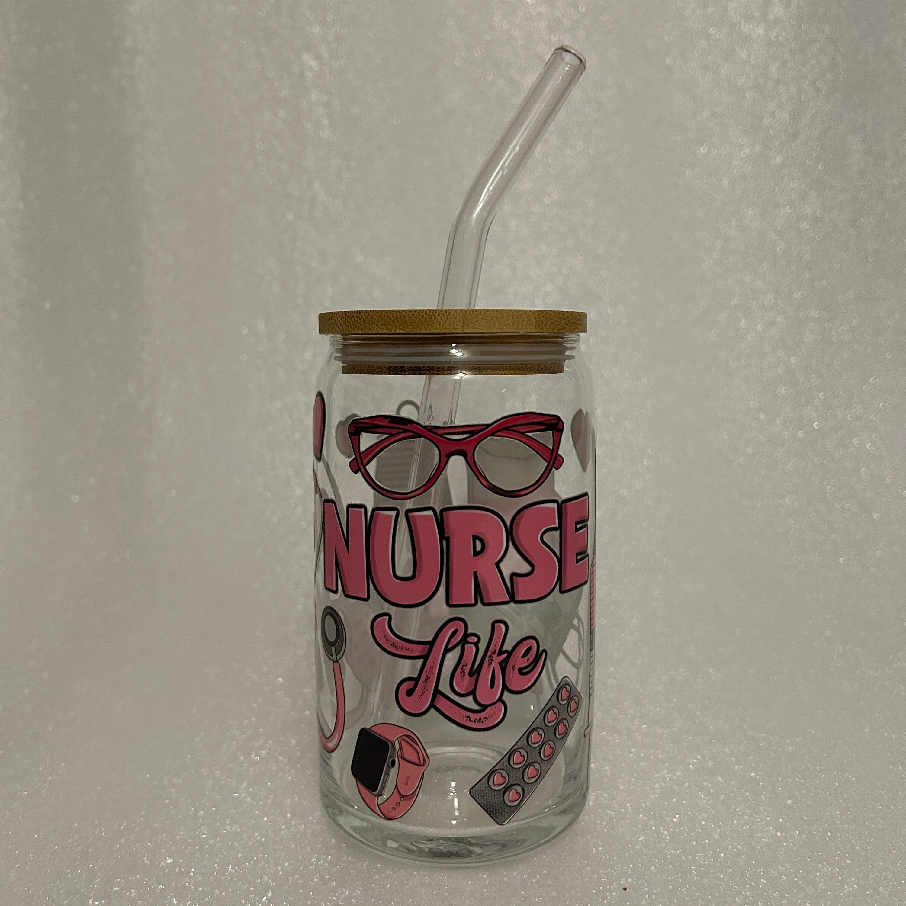 Nurse Life Glass Libby Cup W/ Lid and Glass Straw- 16oz - Etsy