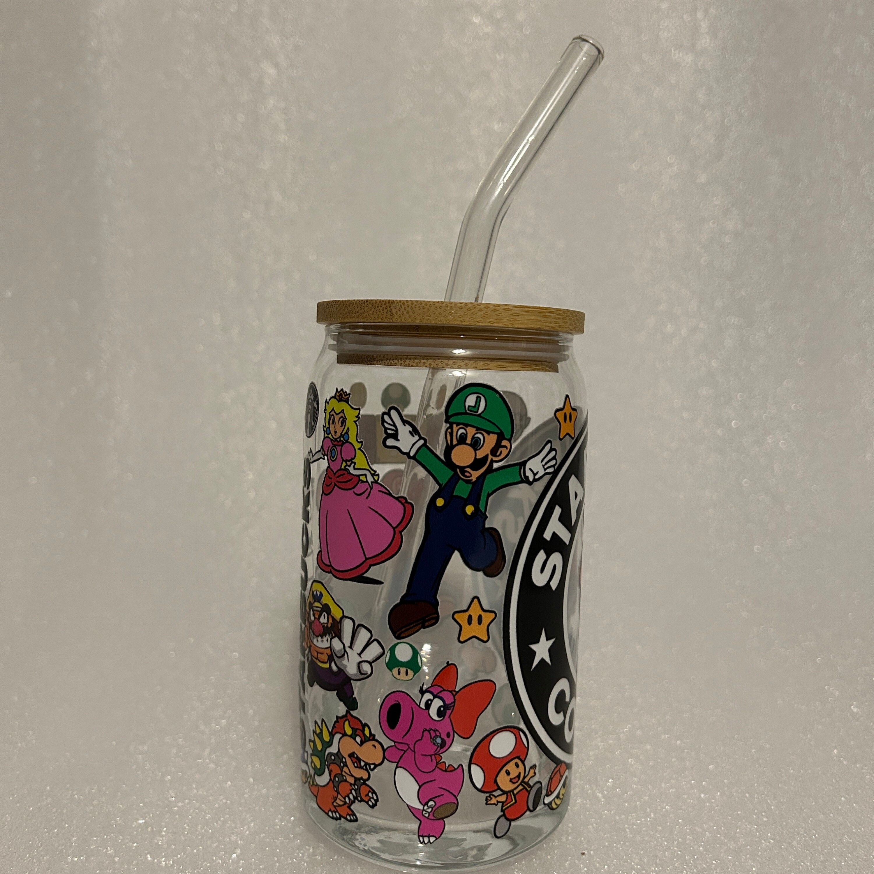 Super Mario Starbucks Glass Libby Cup W/ Lid and Glass Straw 16oz - Etsy