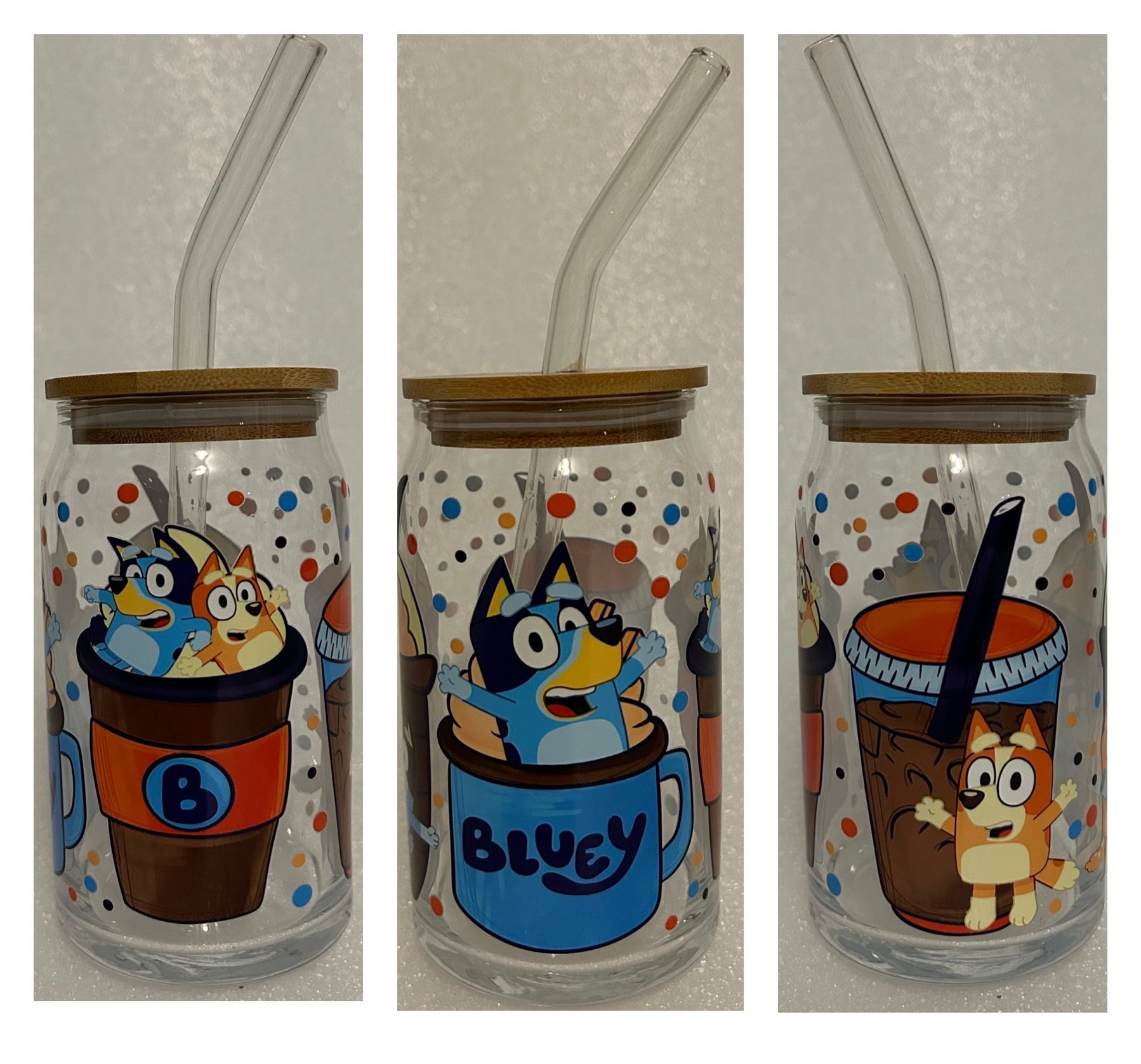 Bluey Glass Libby Cup W/ Lid and Glass Straw 16oz - Etsy