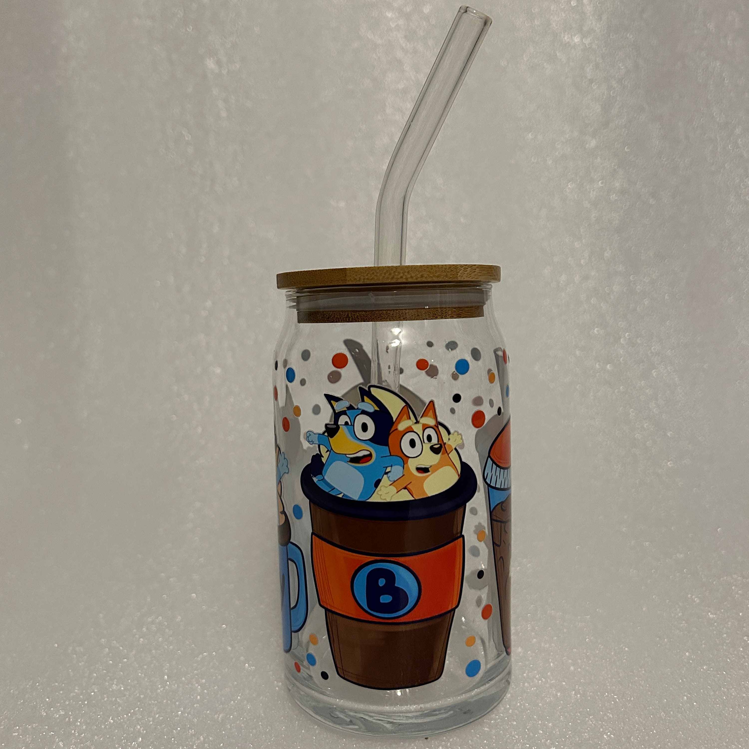 Bluey Glass Libby Cup W/ Lid and Glass Straw 16oz - Etsy