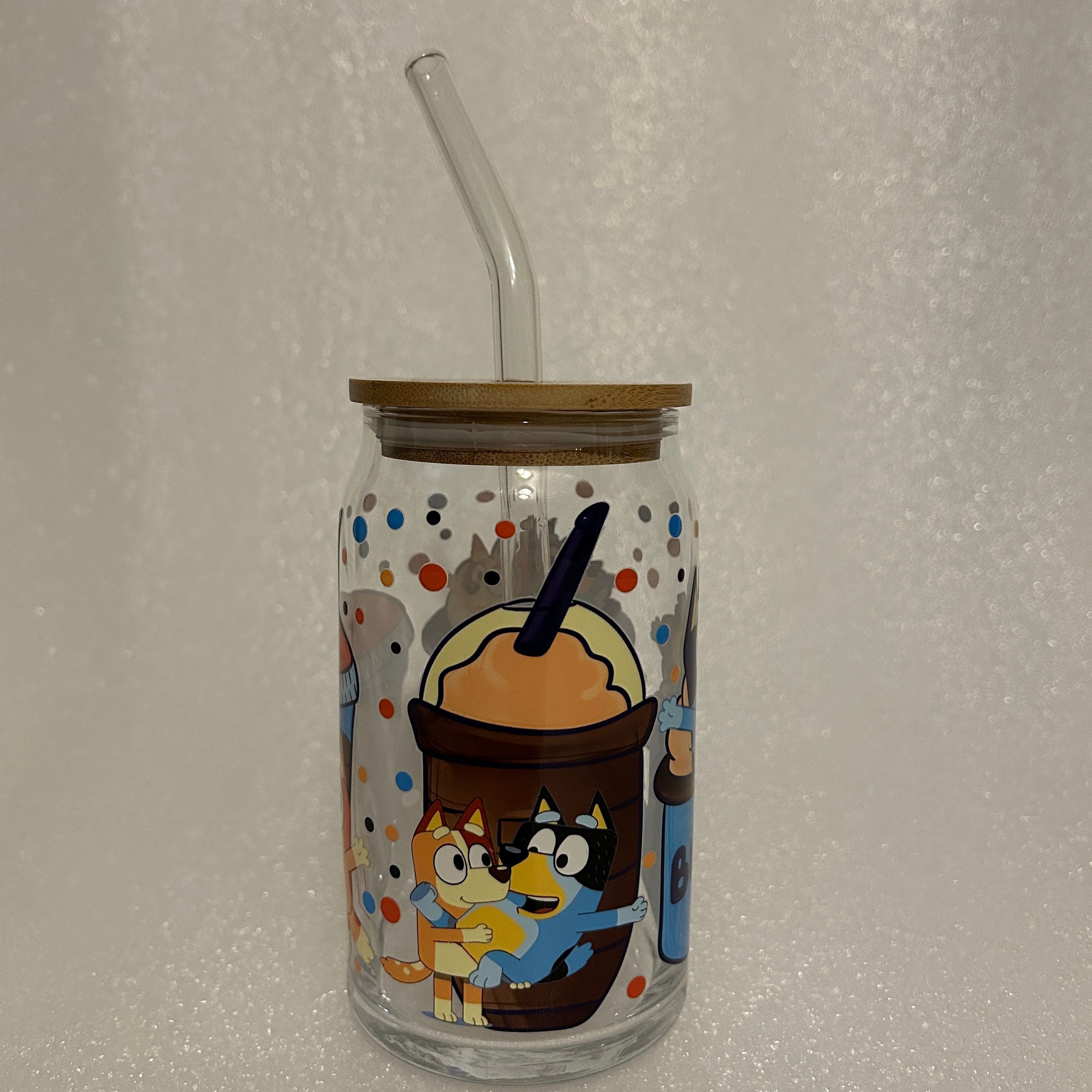 Bluey Glass Libby Cup W/ Lid and Glass Straw 16oz - Etsy