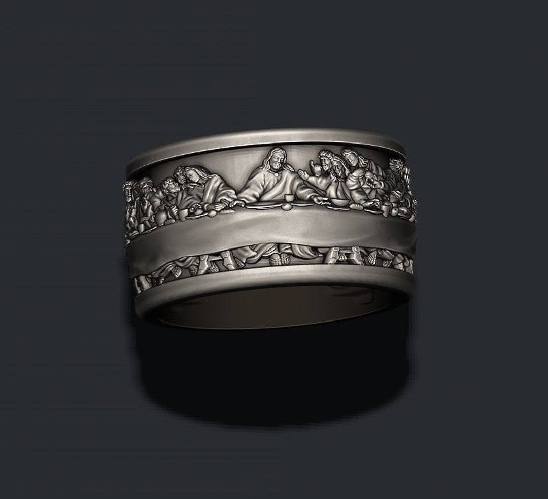 Jesus Christ the Last Supper Leonardo Pattern Signet Ring, Religius ...
